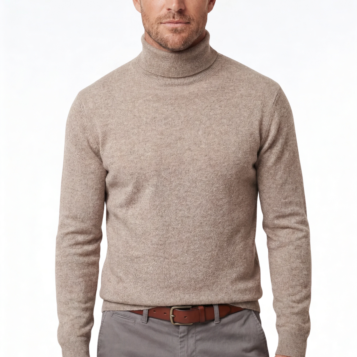 Merino Wool Turtleneck Sweater for Men | Brown Premium Warm Knit – Lavencio