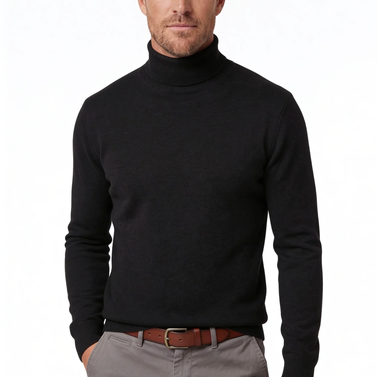 Merino Wool Turtleneck Sweater for Men | Black Premium Warm Knit – Lavencio