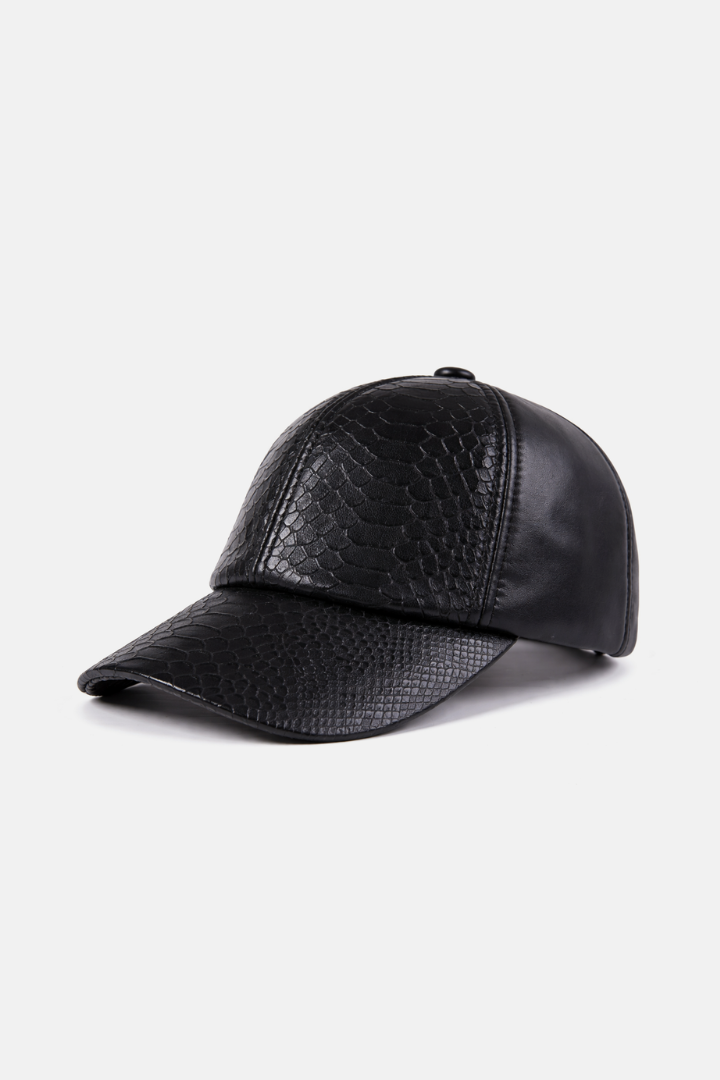 Men’s Croc Embossed Genuine Leather Baseball Cap – Luxury Black Hat ...
