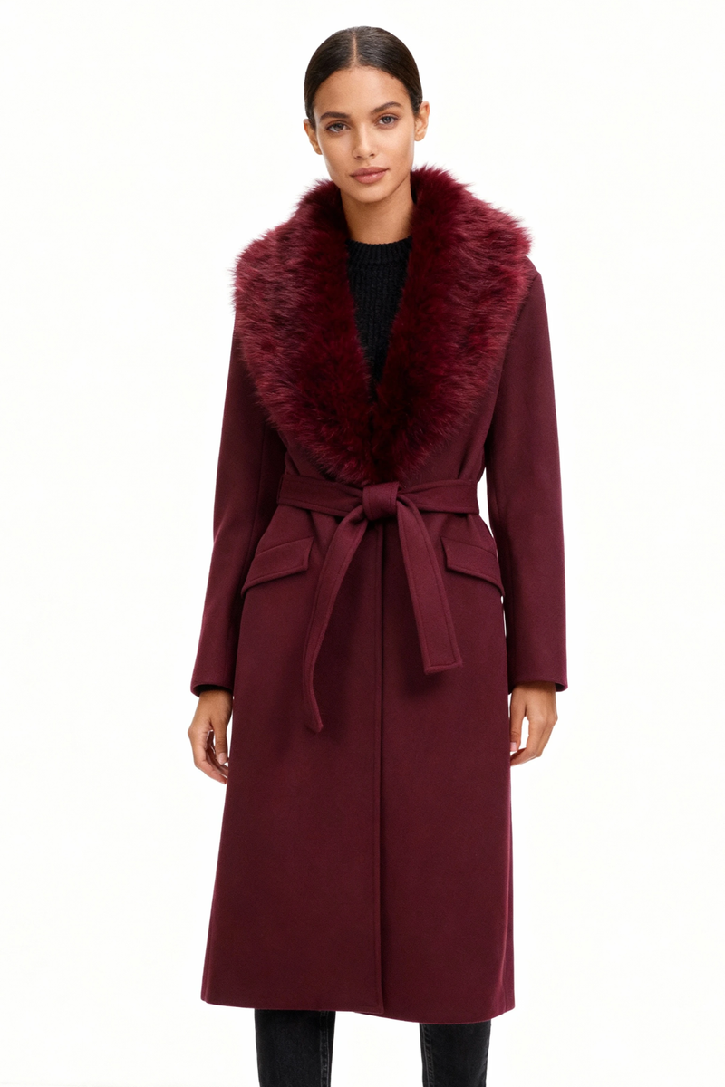 Amara │ Lavencio Women’s Burgundy Wool Coat – Long Belted Winter Coat ...